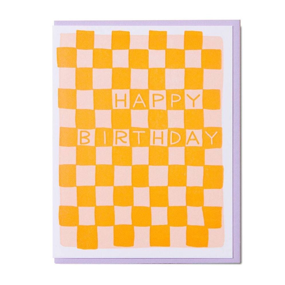 Orange Checkerboard Birthday Card