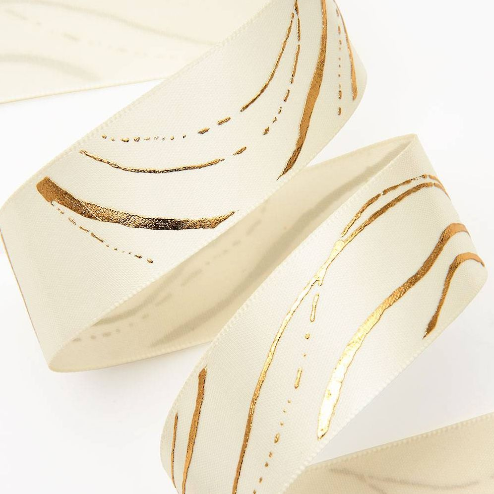 Cream/Gold Marble Ribbon 1" 10 YD | Paper Source