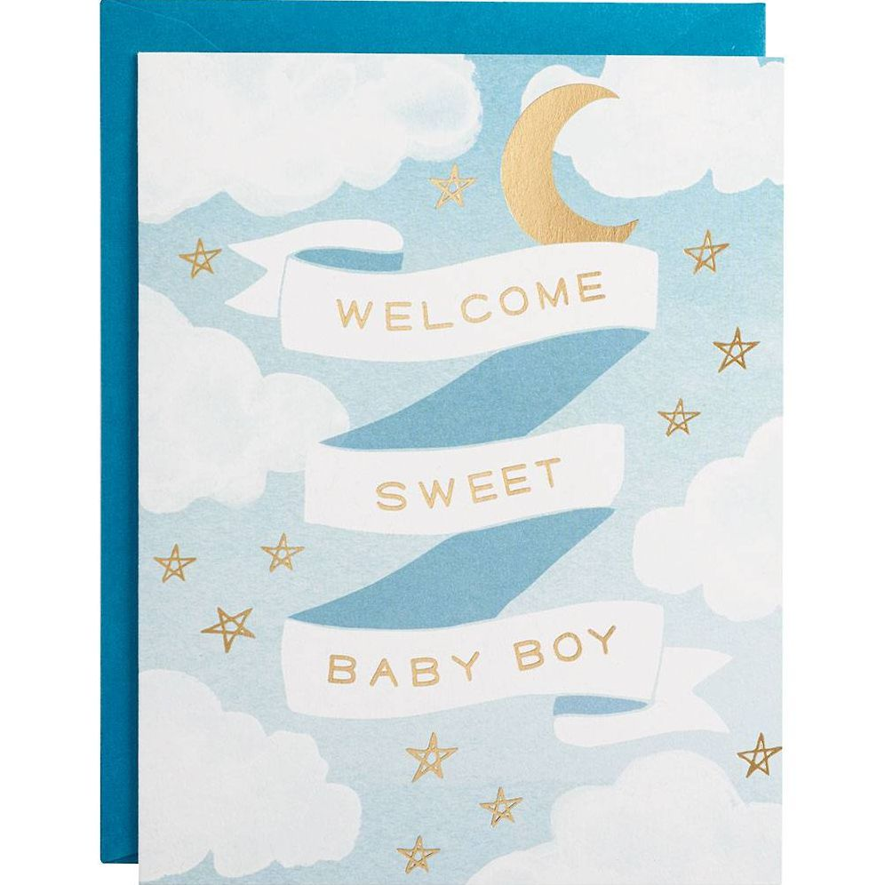 Welcome Baby Boy Gold Foil Baby Card | Paper Source