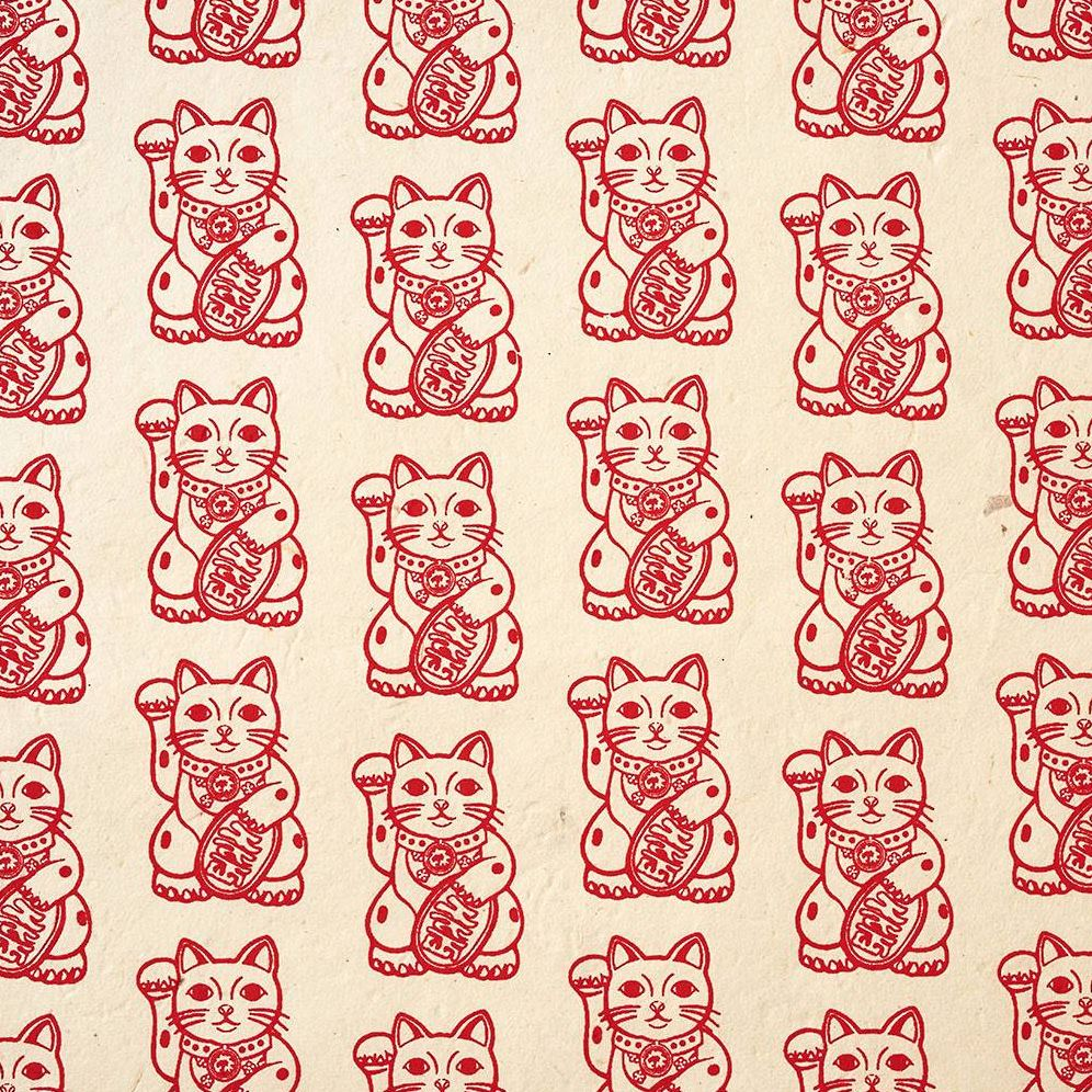Red Lucky Cat on Cream Handmade Paper | Paper Source