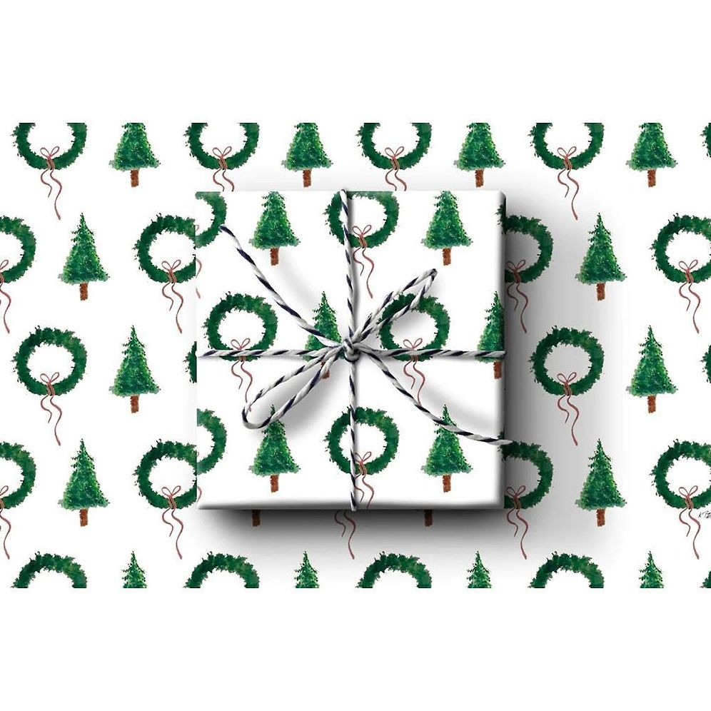 Tree & Wreath Holiday Flat Wrap | Paper Source