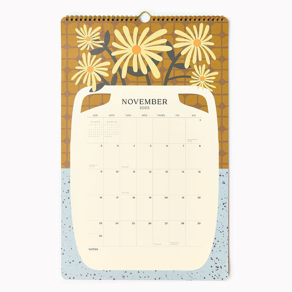2025-2026 Paper Source Flower Vase Tall Wall Calendar | Paper Source
