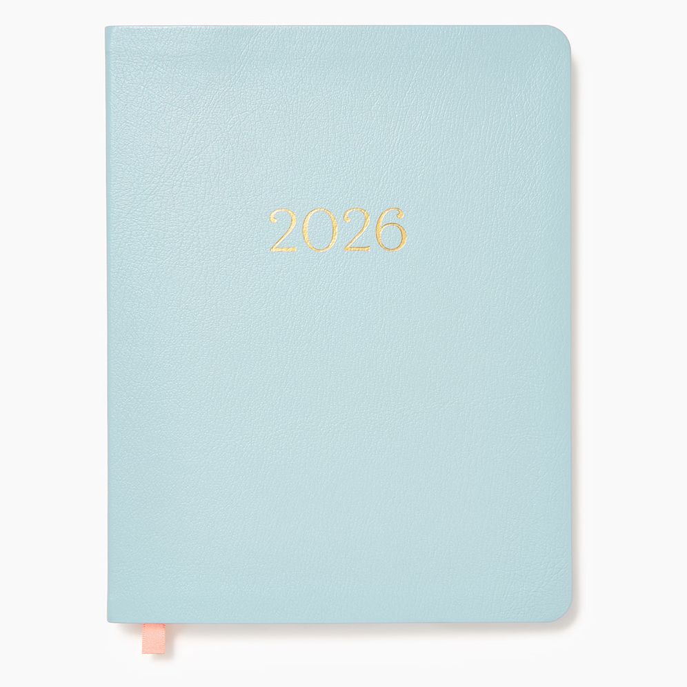 2025-2026 Paper Source Light Blue Leather 18-Month Weekly Desk Planner ...