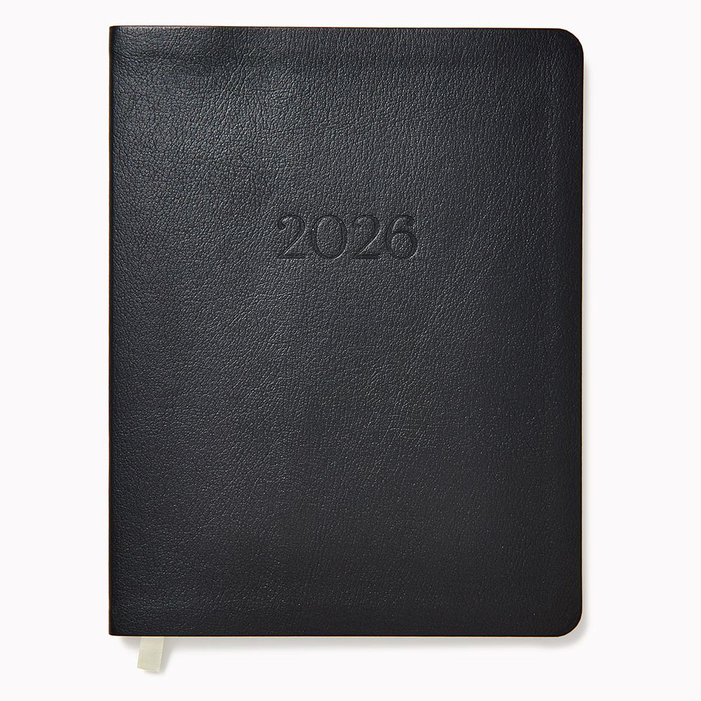 2025-2026 Paper Source Black Leather 18-Month Weekly Desk Planner | Paper Source