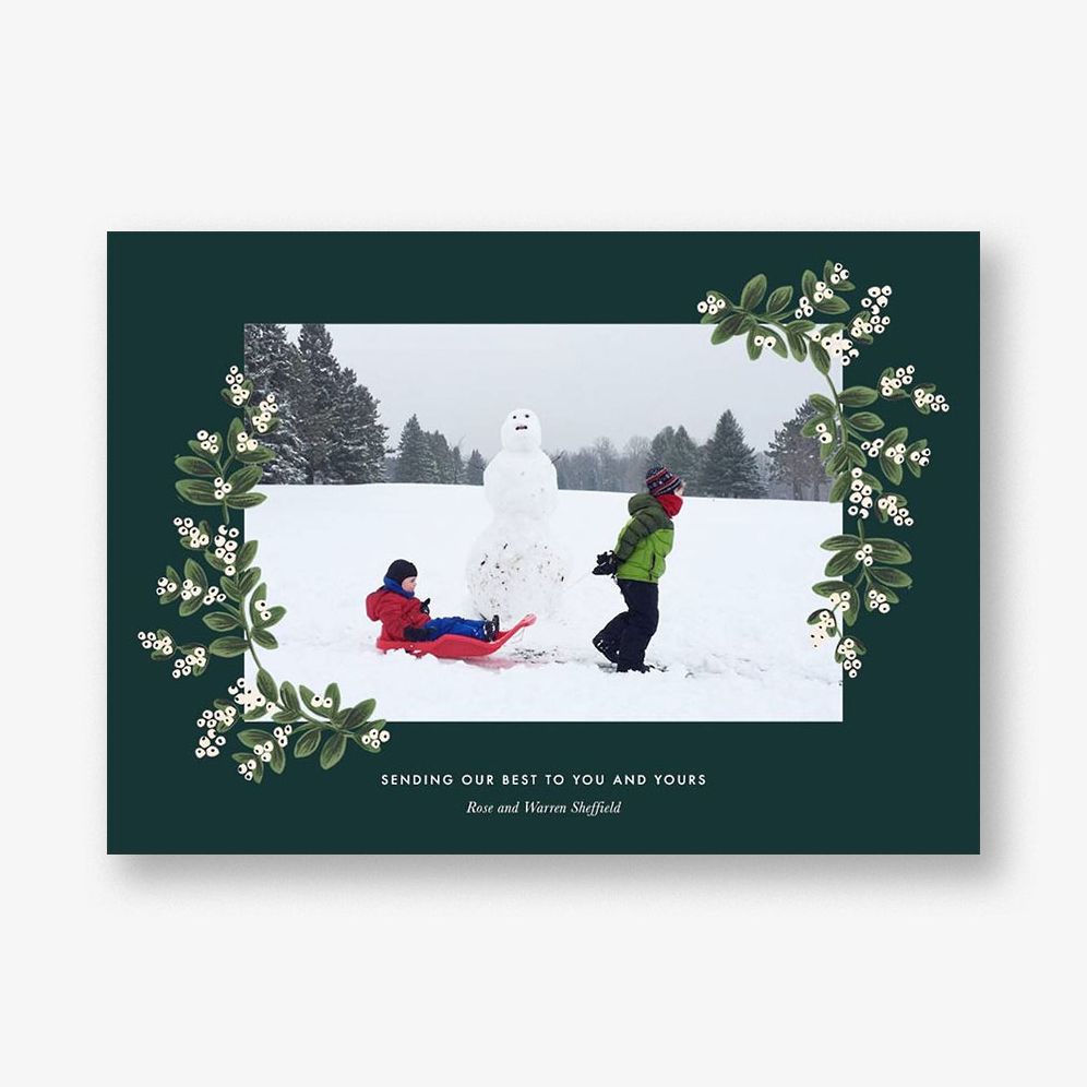 Mistletoe Accent Flourish Horizontal Photo Card | Paper Source
