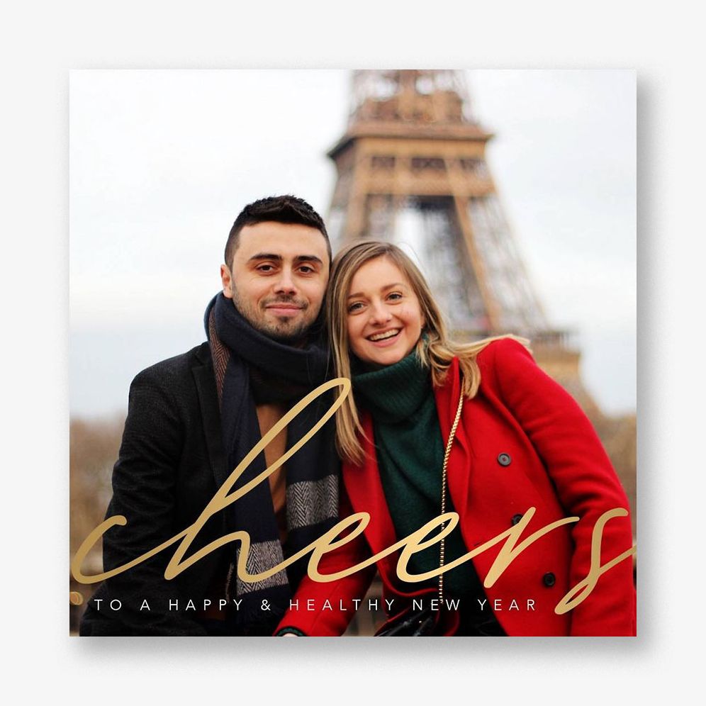 Cheers Modern Foil Script New Year Photo Card | Paper Source