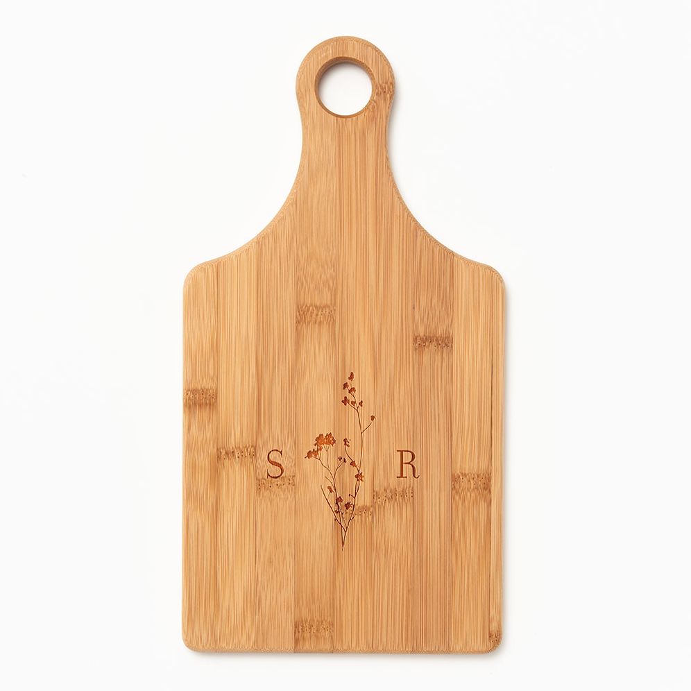 Dried Floral Monogram Paddle Cutting Board | Paper Source